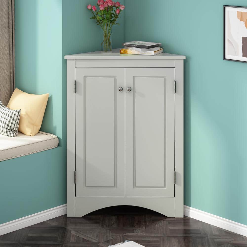 Zeus & Ruta 17.2 in. W x 17.2 in. D x 31.5 in. H Gray Triangle Bathroom Linen Cabinet with ...