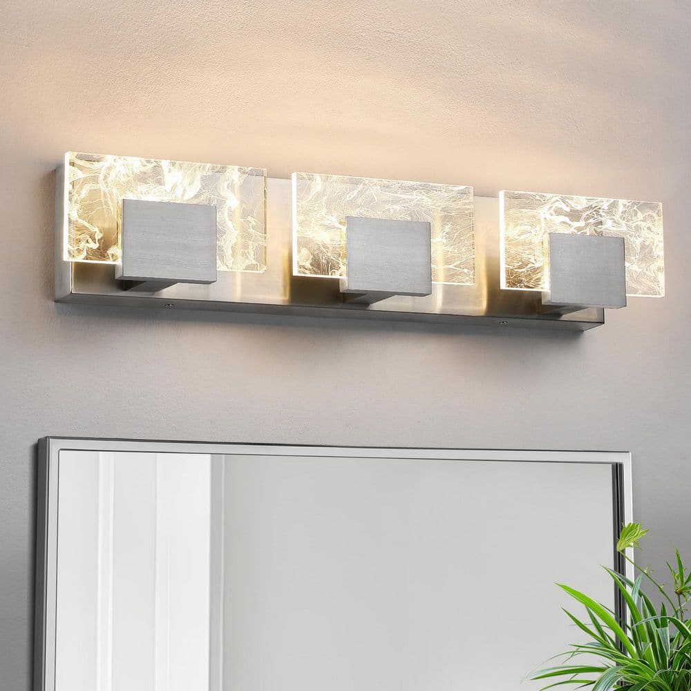KAISITE 25 in. 3-Light Bathroom Modern Light Fixture Brushed Nickel LED ...