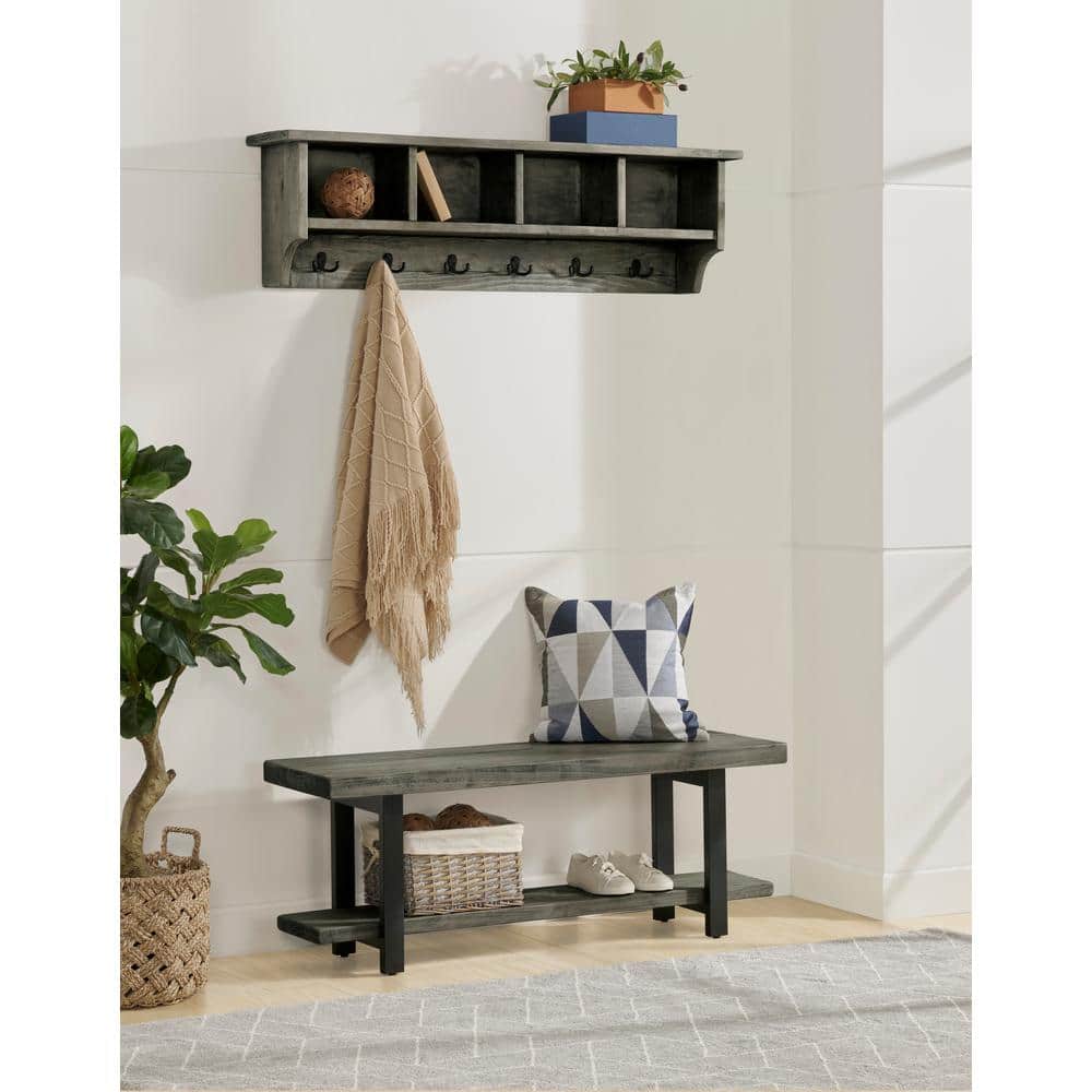 Alaterre Furniture Pomona 48 in. Solid Wood Wall Coat Hook with Bench ...