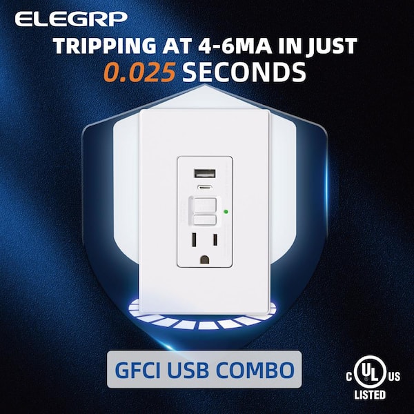 ELEGRP GFCI USB COMBO-15 Amp GFCI Outlet and 24-W In-Wall USB Charger ...