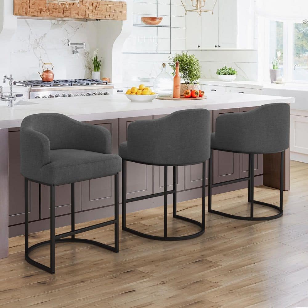 LUE BONA Crystal Charcoal Gray 26 in.Counter Height Fabric Upholstered ...