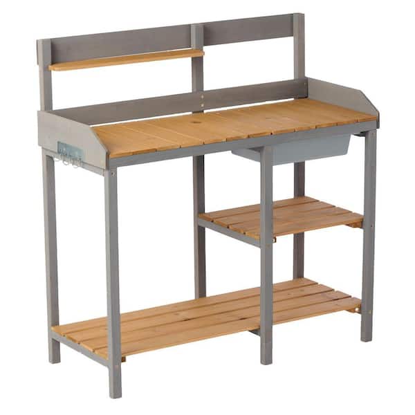 Zeus & Ruta 17 in. W x 43.5 in. H Grey Brown Potting Bench with Sink ...