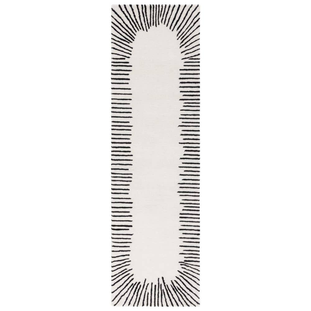 SAFAVIEH Fifth Avenue Ivory/Black 2 ft. x 8 ft. Border Geometric Runner ...