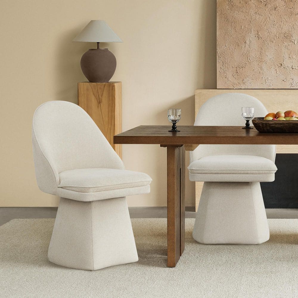 Spruce & Spring Cora Linen Fabric Upholstered Swivel Dining Chair with ...