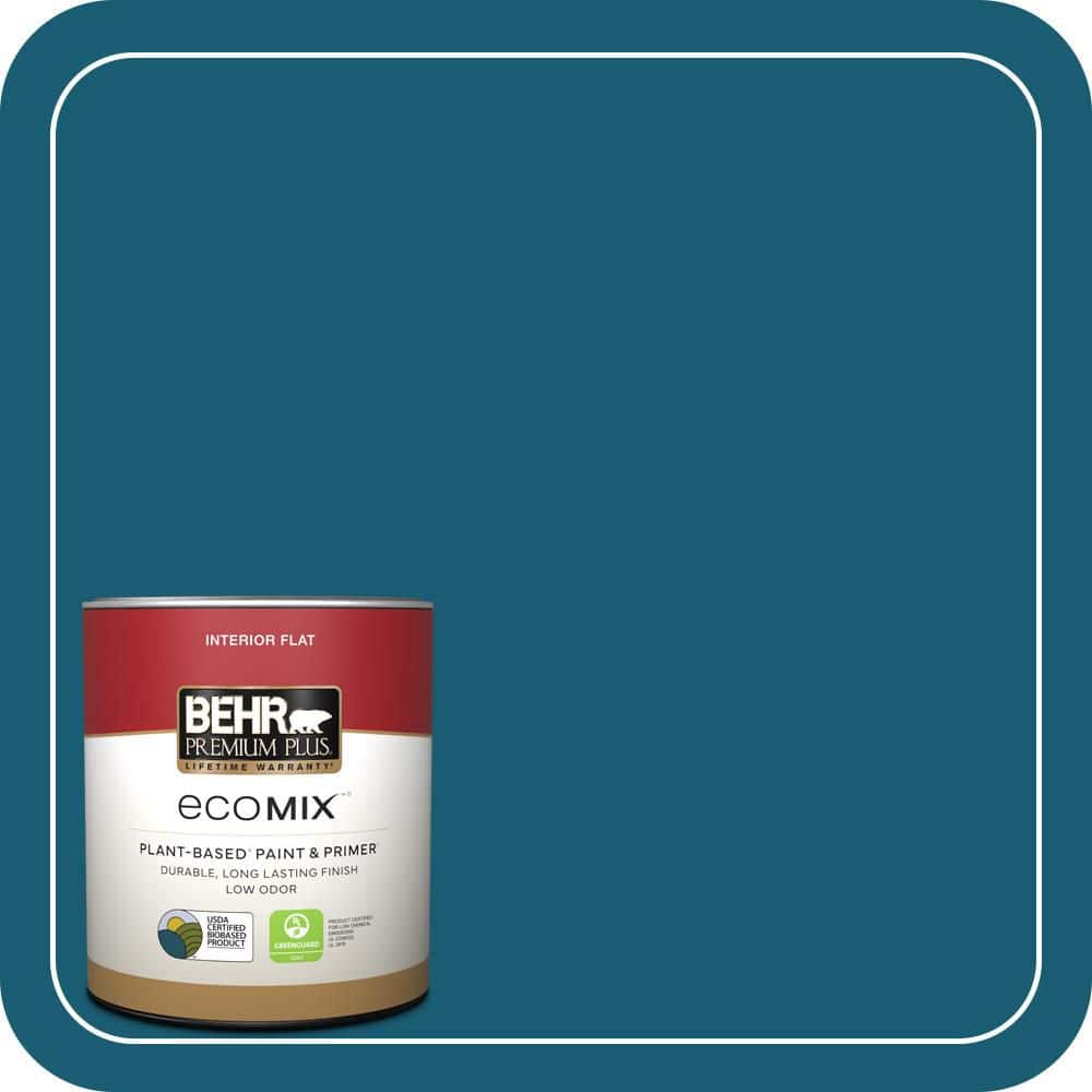 BEHR PREMIUM PLUS 1 qt. #540D-7 Deep Blue Sea Flat EcoMix Plant-Based ...