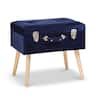 Glitzhome 19.70 in. L Navy Blue Velvet Upholstered Storage Stool with ...