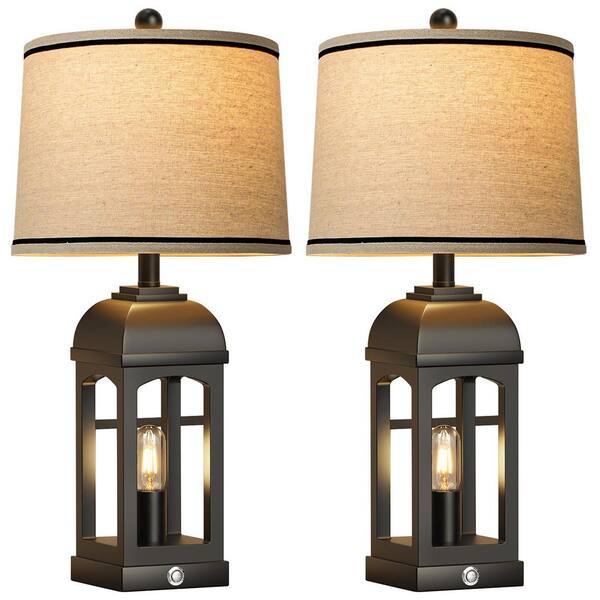 26 in. Black Paint Table Lamps with USB A+C and Night Light, Rustic ...