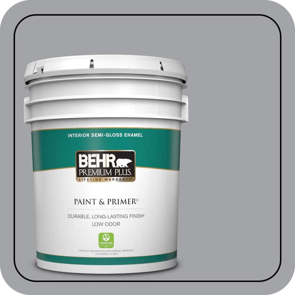 BEHR PREMIUM PLUS 5 gal. #N530-4 Power Gray Semi-Gloss Enamel Low Odor ...
