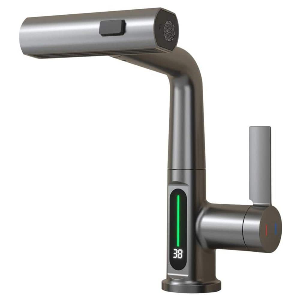 FLG Single Handle Single Hole LED Digital Display Bathroom Faucet with ...