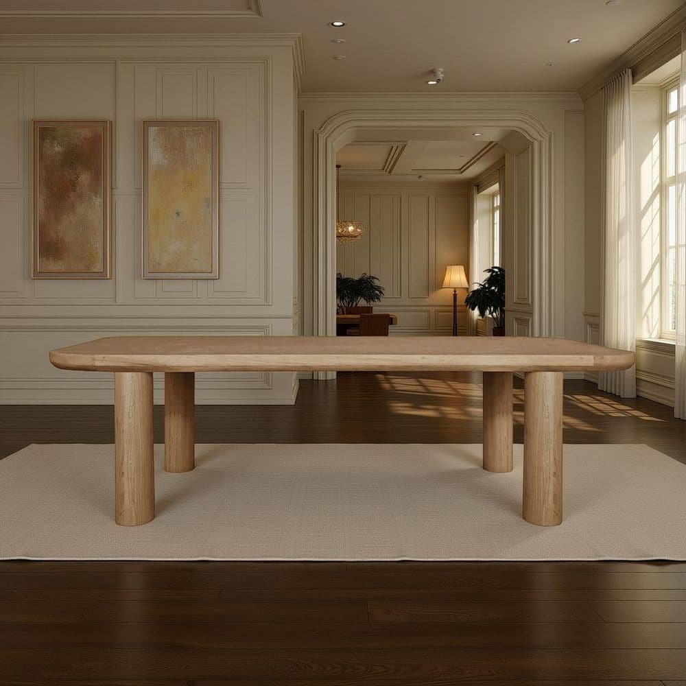 NADAAL STUDIOS Dareth Contemporary Natural Oak Wood 76 in. 4 Legs Base Dining Table 6-Seater PP ...