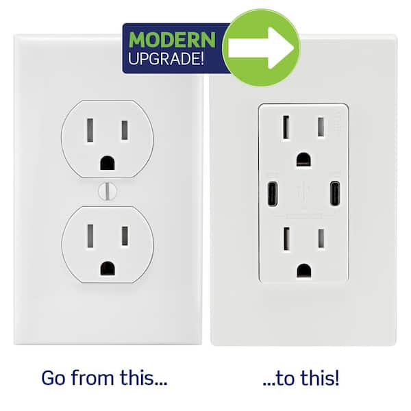 Leviton Decora 15 Amp Tamper Resistant Duplex Outlet with 60W USB-C ...