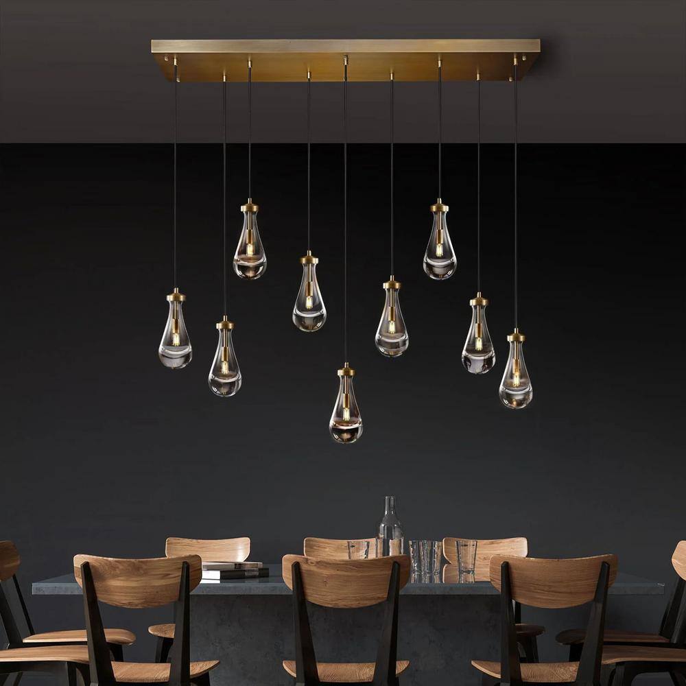 YUYI 9-Light Gold Raindrop Chandelier, Modern Glass Pendant Light for ...
