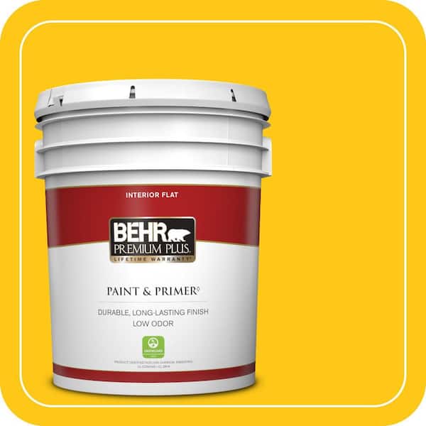 BEHR PREMIUM PLUS 5 gal. #P300-7 Unmellow Yellow Flat Low Odor Interior ...
