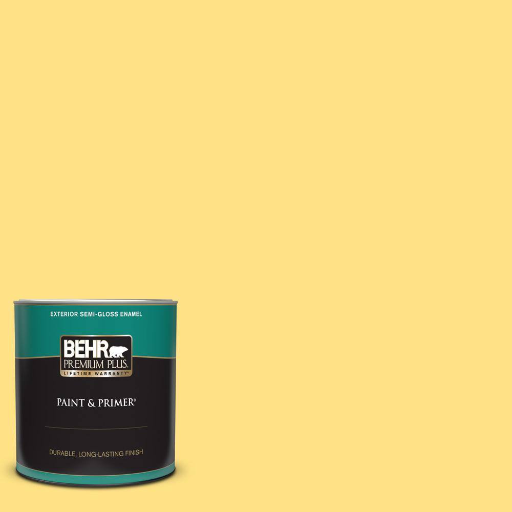 BEHR PREMIUM PLUS 1 qt. #380B-4 Daffodil Yellow Semi-Gloss Enamel ...