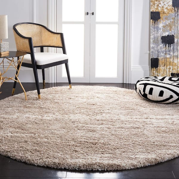 SAFAVIEH Hudson Shag 7 ft. x 7 ft. Ivory/Beige Marble Round Area Rug ...