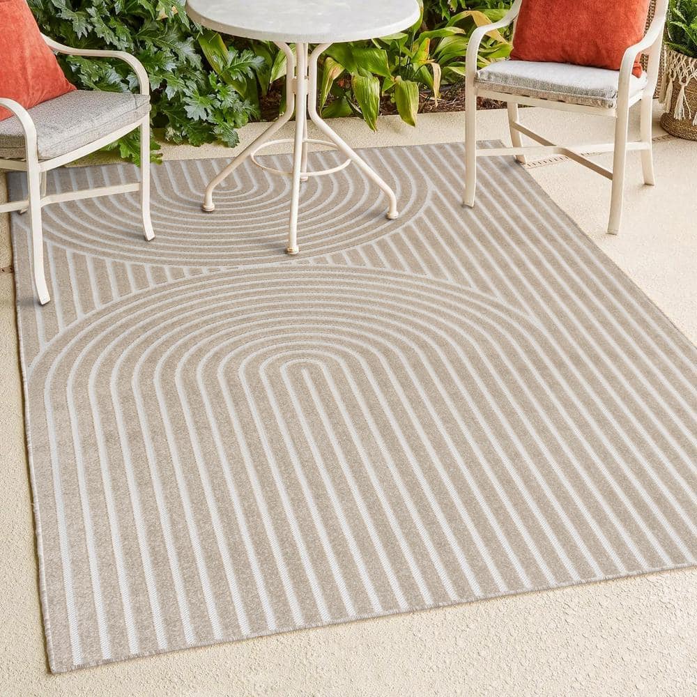 JONATHAN Y Sofia High-Low MidCentury Modern Arch Stripe 2-Tone Beige ...