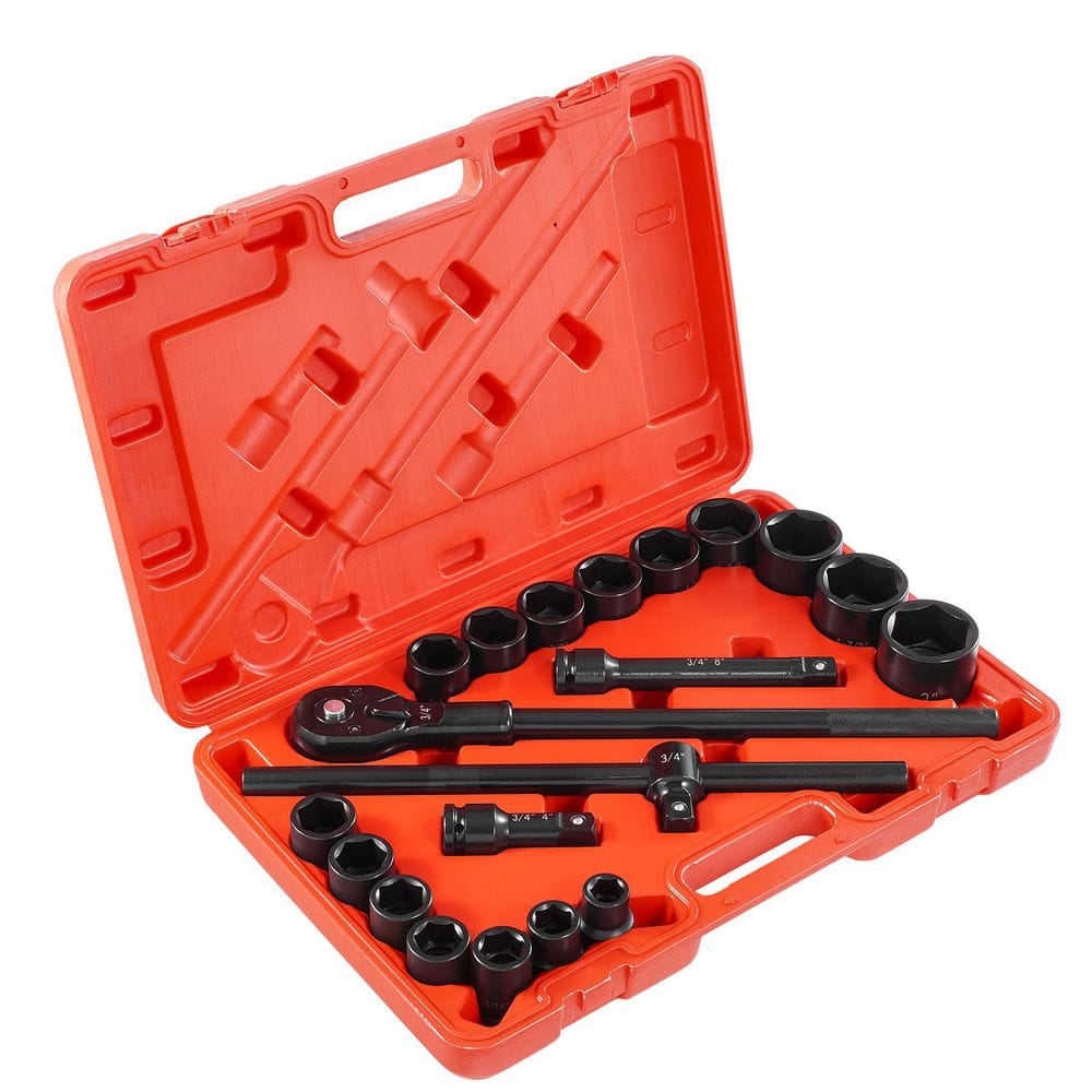 SKYSHALO 3/4 in. Drive Impact Socket Set, 21-Pieces SAE 3/4 in. to 2 in. 6-Point Cr-V Alloy ...
