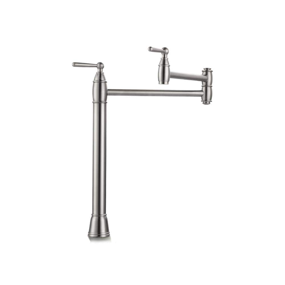 ALEASHA Deck Mount Pot Filler Faucet with Double-Handle in Brushed ...