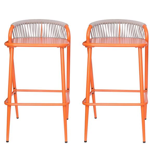 2-Piece Orange Aluminum Counter Outdoor Bar Stools with Rope-Woven ...
