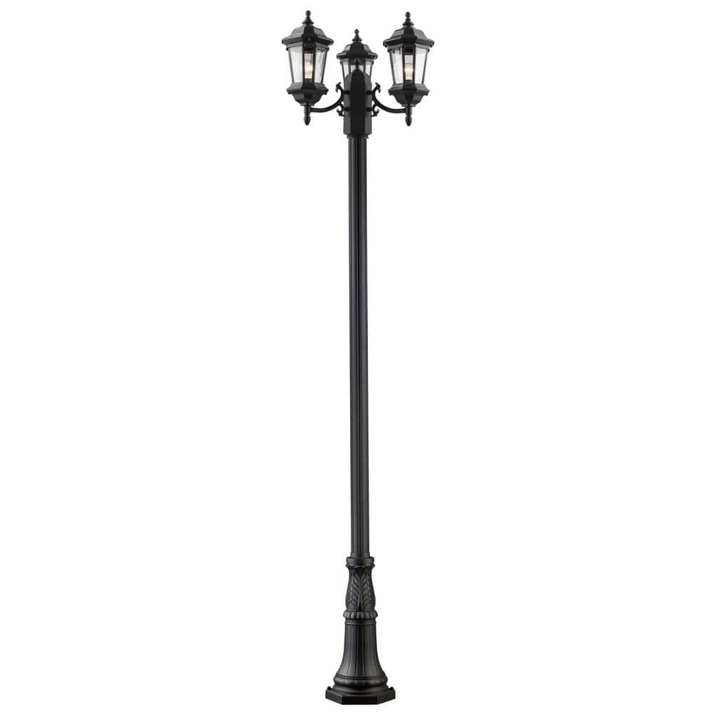 Outdoor 118 in. 3-Light Black Aluminum Hardwired Outdoor Weather ...