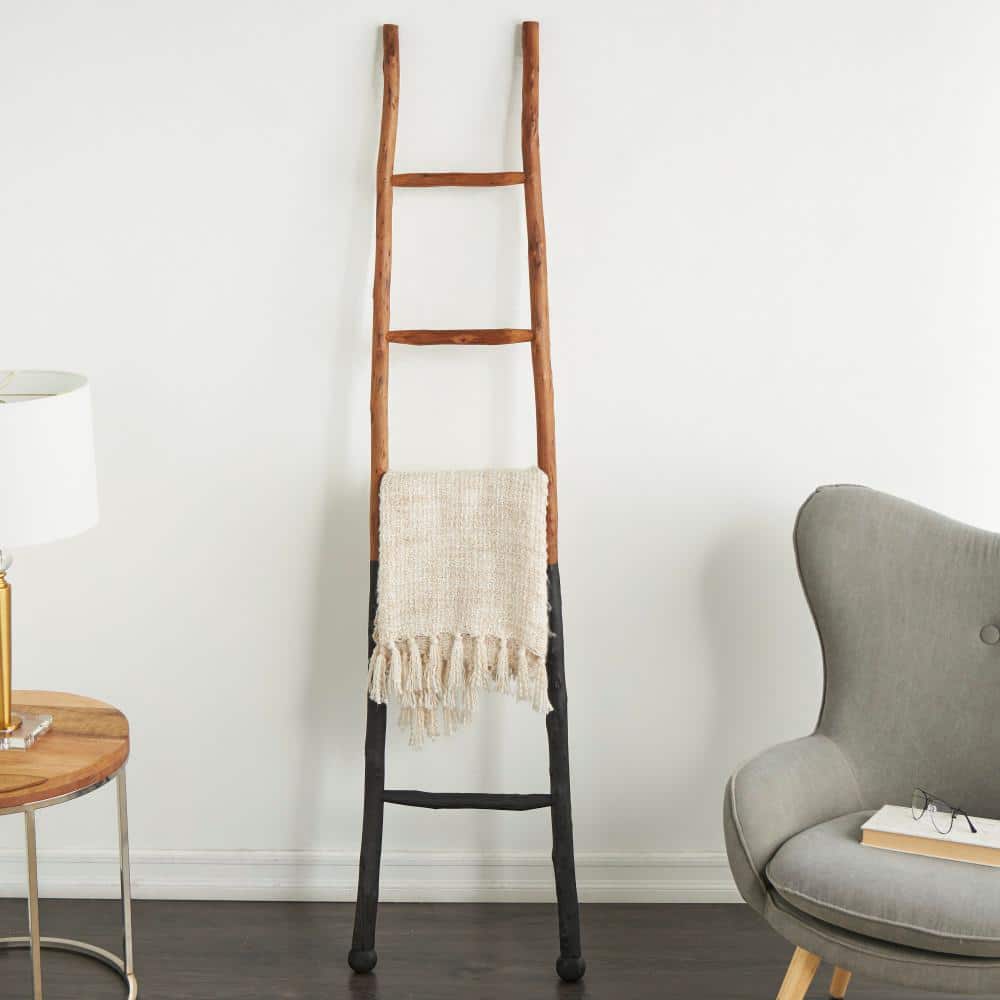Litton Lane 73 in. Tall Brown Handmade Wood 2-Toned Slanted Ladder with ...