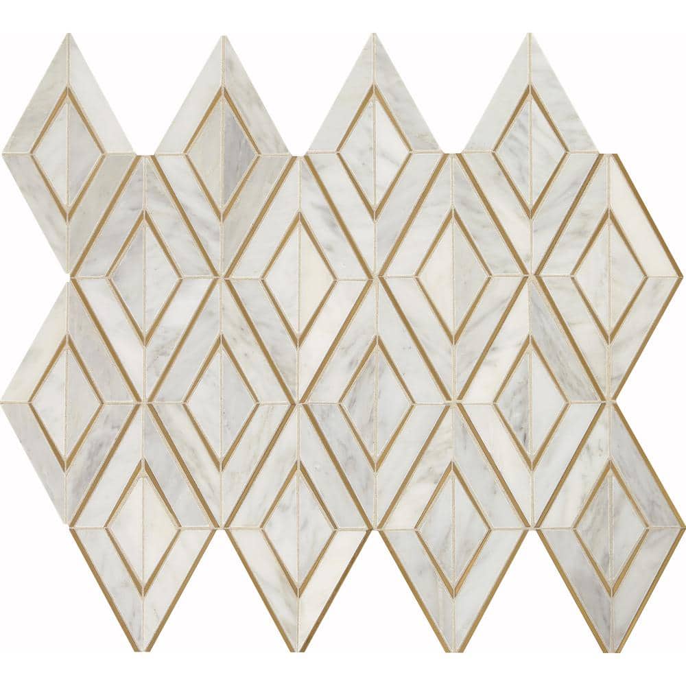 Daltile Lavaliere First Snow 10 in. x 12 in. Marble with Brass Diamond ...