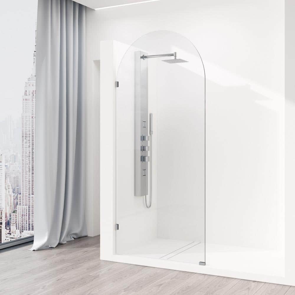 VIGO Arden 34 in. W x 78 in. H Frameless Fixed Shower Screen in Chrome ...