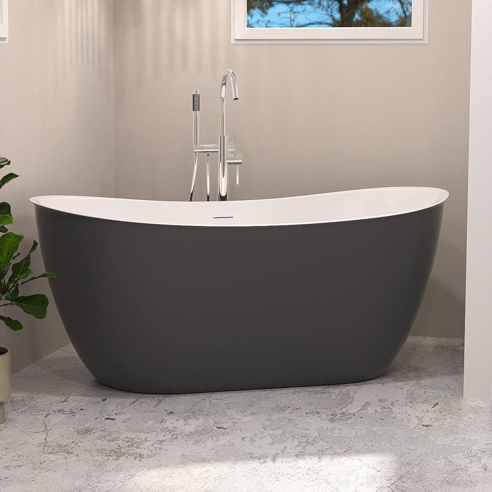 INSTER MUTE 59 in. Outer Gray Flatbottom Freestanding Double Slipper ...