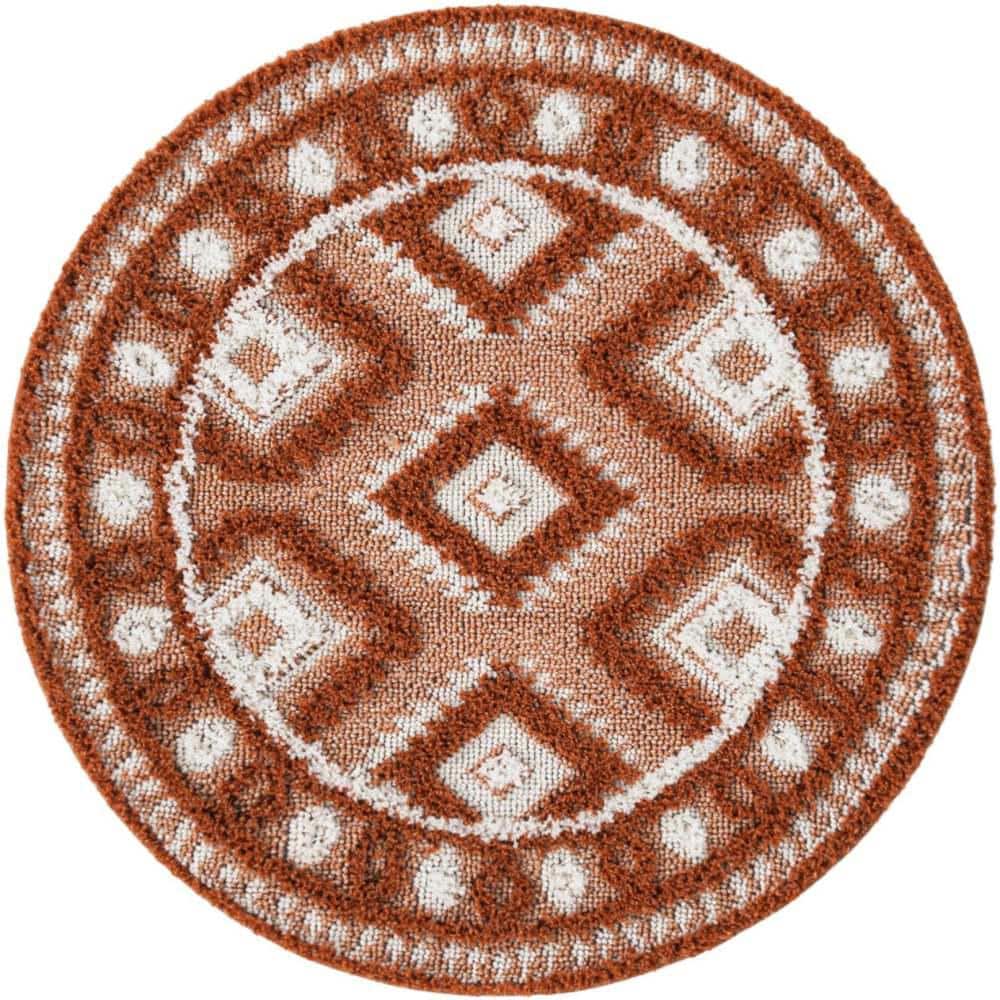 Unique Loom Boho Gigi Rust Red 3 ft. 3 in. x 3 ft. 3 in. Area Rug ...