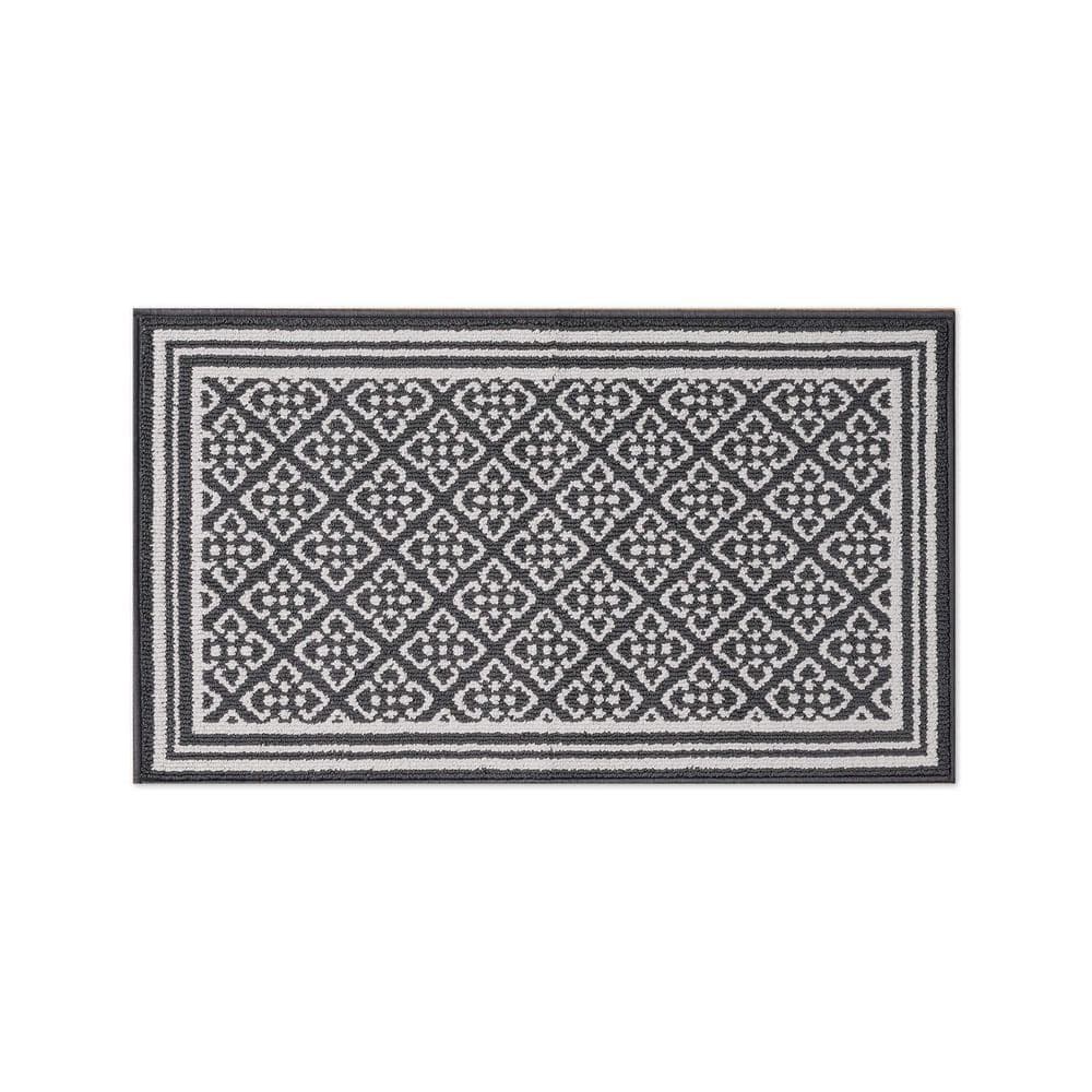 Laura Ashley Isla 2-Tone Dark Gray/Ivory 2 ft. x 4 ft. Tufted Geometric ...