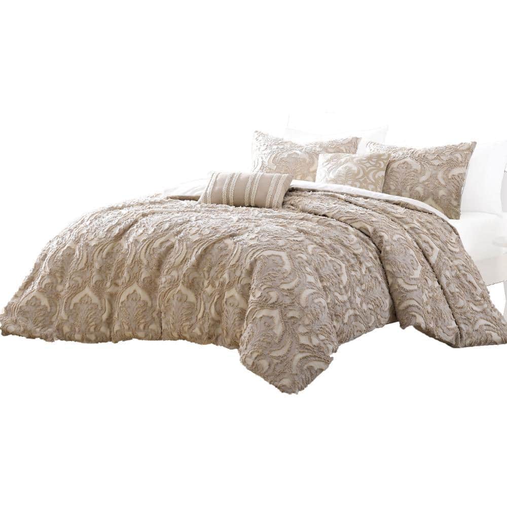 Benjara Kile 6- Piece Beige Medallion Cotton Queen Comforter Set ...