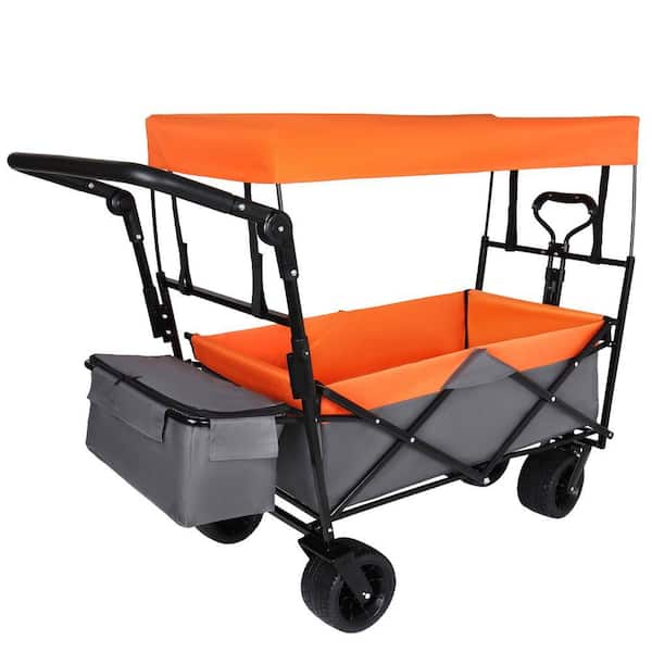 8 cu. ft. Orange Collapsible Steel Garden Cart with Canopy and 7 in ...