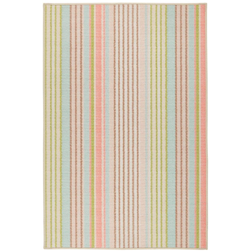 DASH & ALBERT Ana Ticking Machine Washable Aqua 3 ft. x 5 ft. Indoor ...