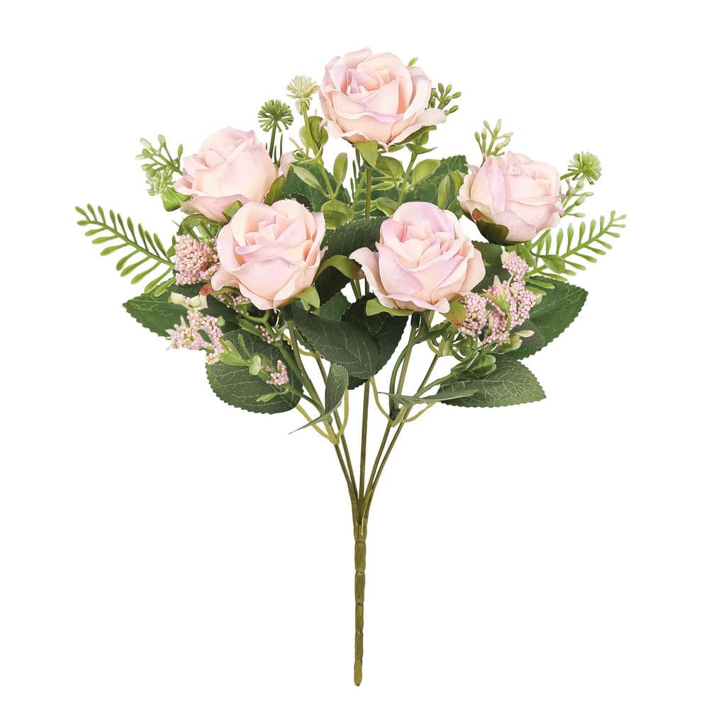 LIVING LUXURY 12 in. Petite Blush Pink Artificial Rose Flower Stem Bush ...