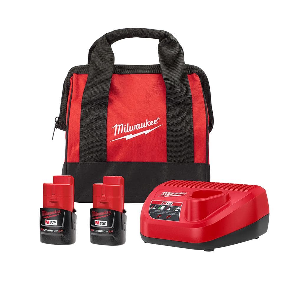 Milwaukee M12 12-Volt Lithium-Ion Starter Kit with Two 2.0 Ah Battery ...