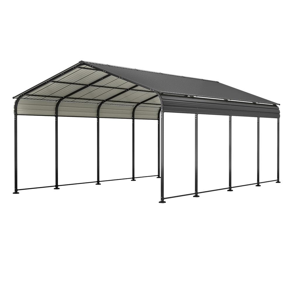 Zeus & Ruta 12 ft x 20 ft Black Metal Outdoor Carport, Heavy Duty ...