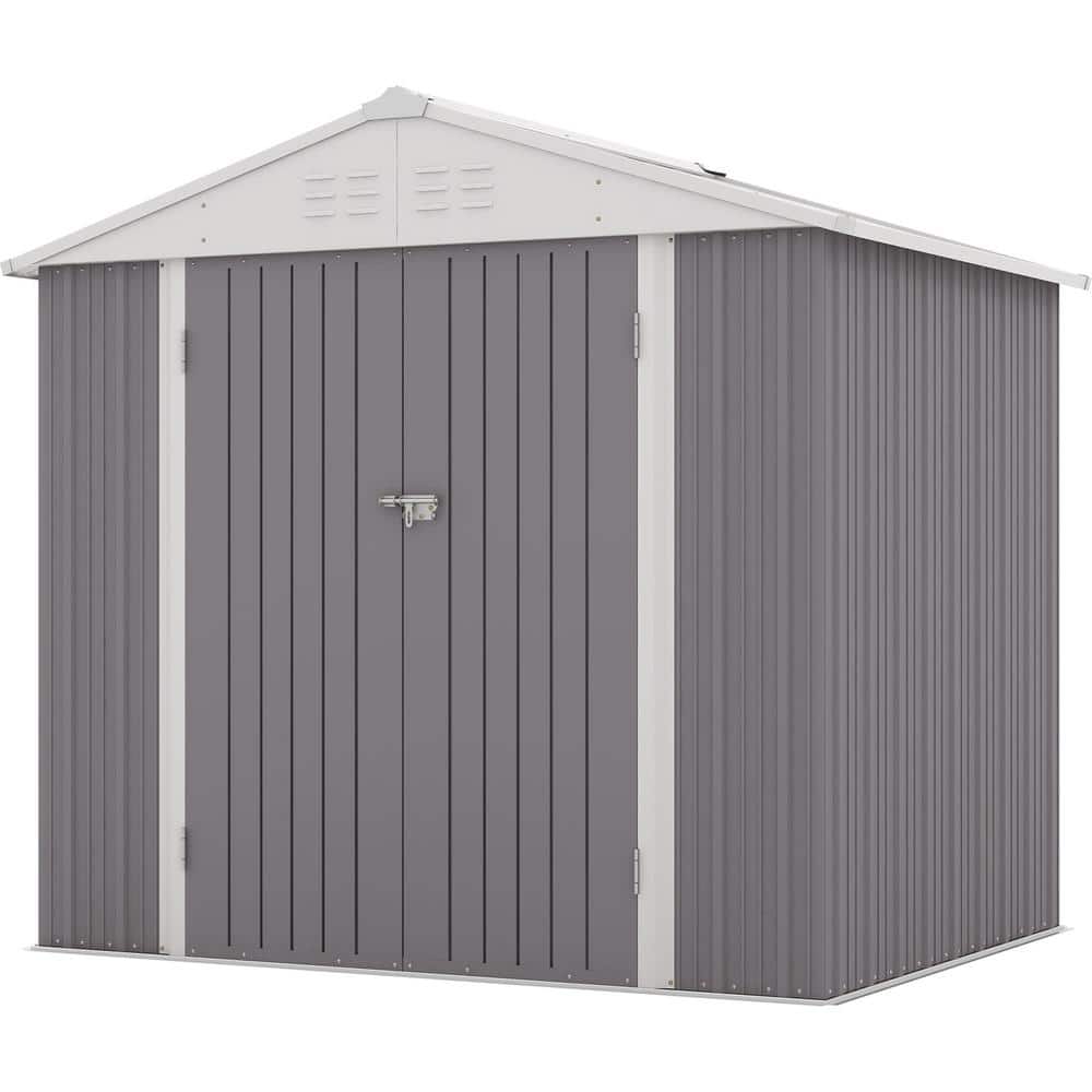Patiowell 8 ft. W x 6 ft. D Outdoor Storage Gray Metal Shed with ...
