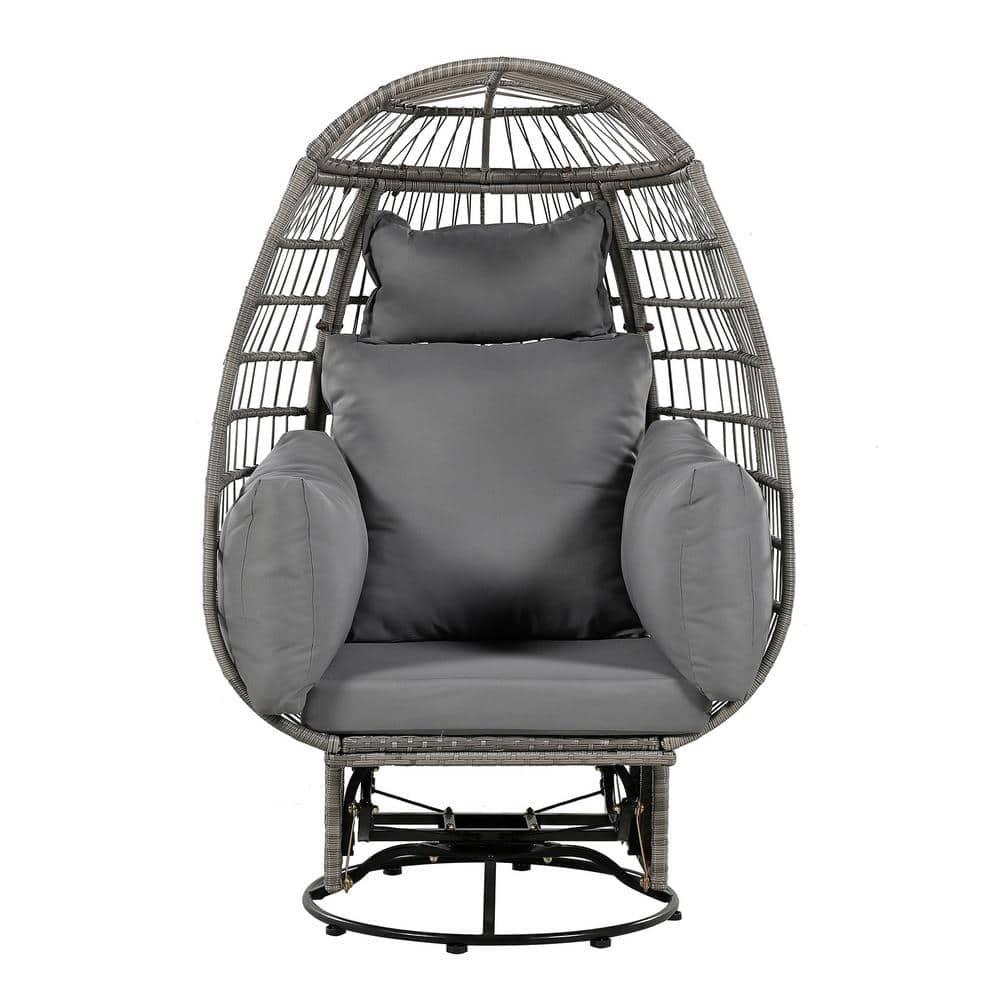Boosicavelly Grey Rattan Wicker Outdoor Patio Swivel Swing Chair with ...