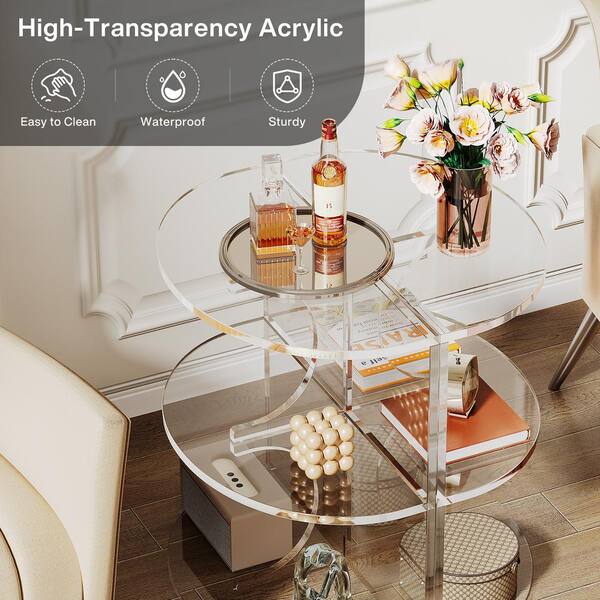 BYBLIGHT 23.62 in. Clear Half Circle Acrylic End Table with 3 Tier Storage Shelves No Assembly Side Table BB RY0135GX The Home Depot