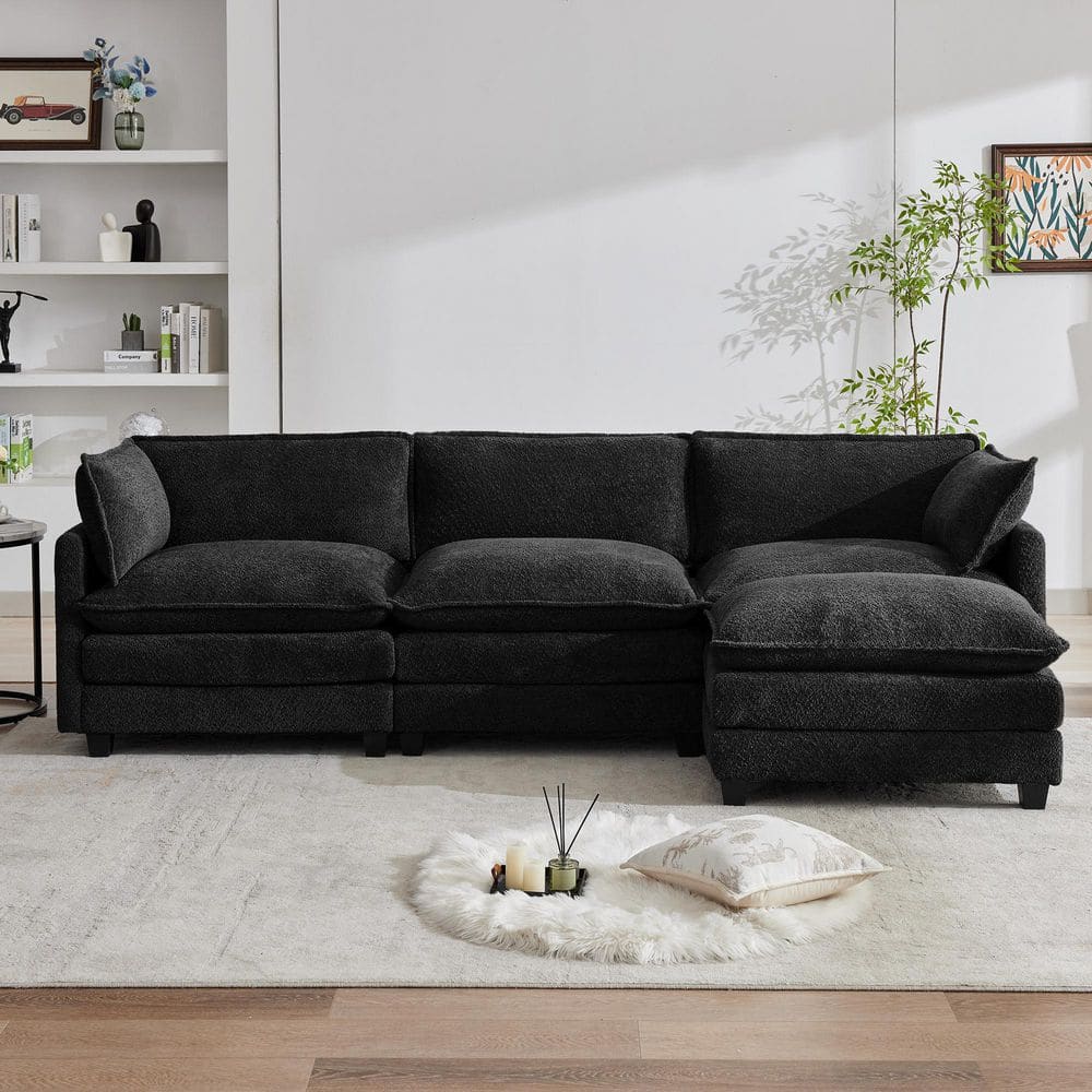 JEAREY 112.2 in. W 4-Piece Modern Fabric Looped Velvet Sectional Sofa ...
