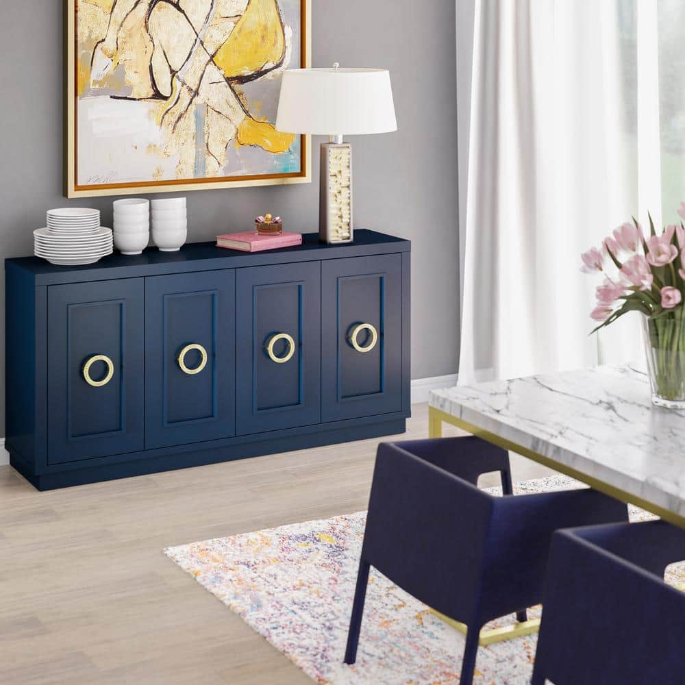 Twin Star Home Insignia Blue MDF 64.25 in. Buffet Sideboard with Glam ...
