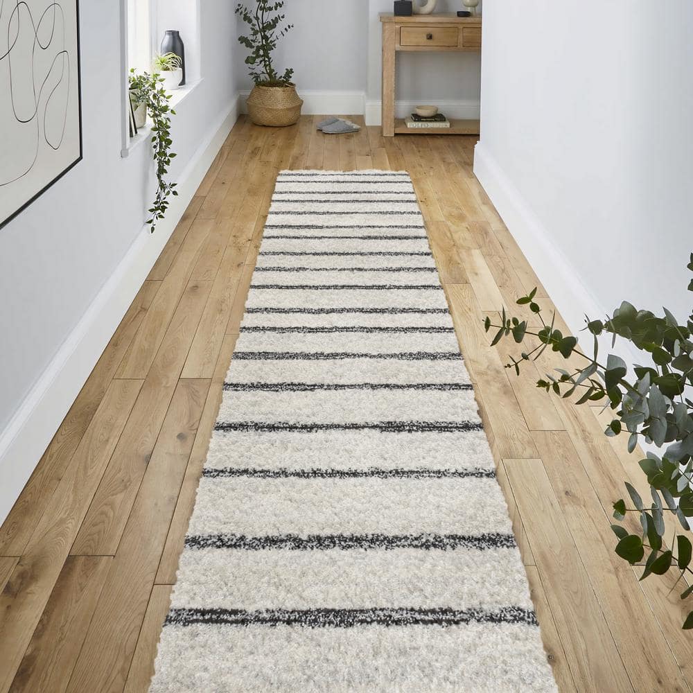 JONATHAN Y Williamsburg Minimalist Stripe Cream/Black 2 ft. x 8 ft ...