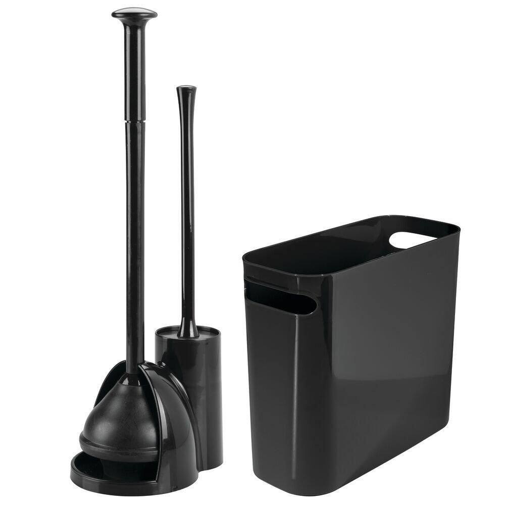 Compact Freestanding 2-in-1 Plastic Toilet BowlBrush/Plunger/Trash ...