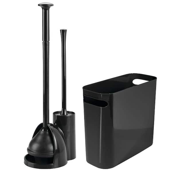 Compact Freestanding 2-in-1 Plastic Toilet BowlBrush/Plunger/Trash ...