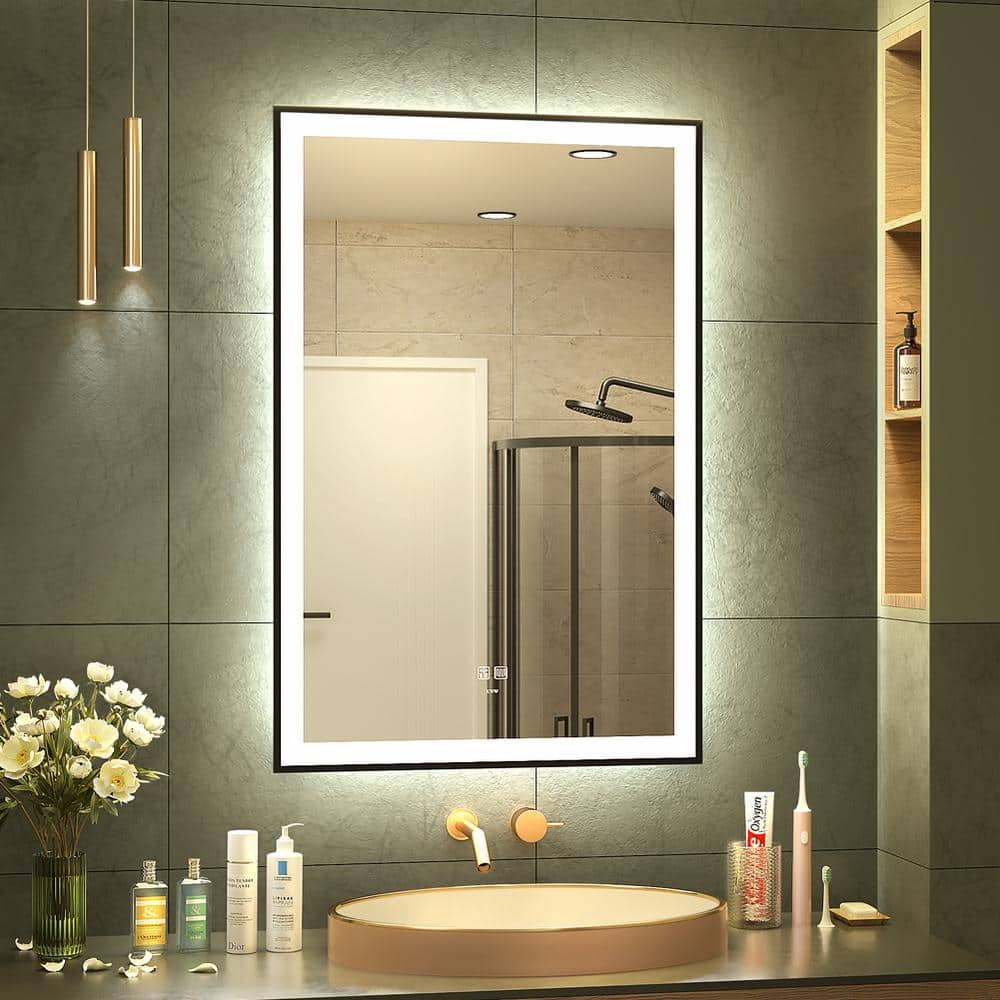 KWW 24 in. W x 36 in. H Large Rectangular Framed Anti-Fog Wall Bathroom ...