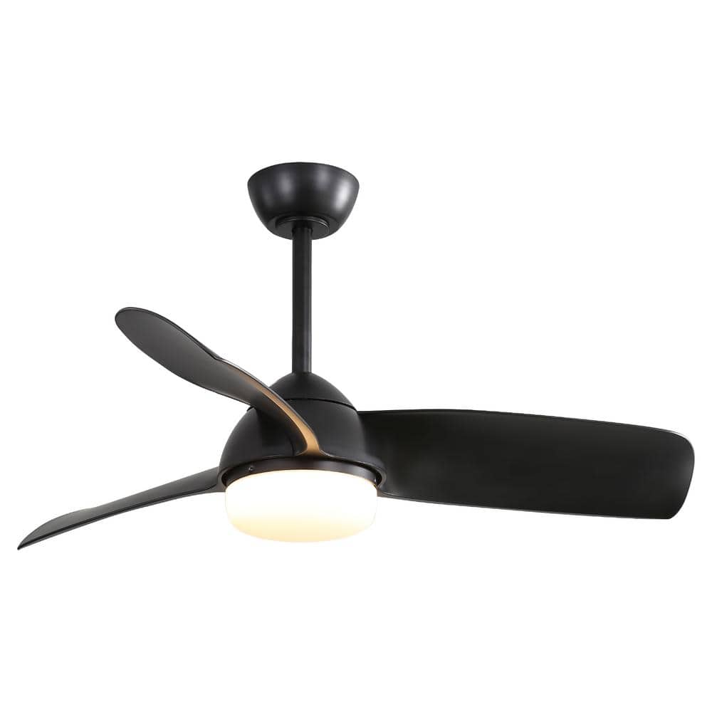 PUDO 42 in. Integrated LED Black Indoor Ceiling Fan Light with 3 ABS ...