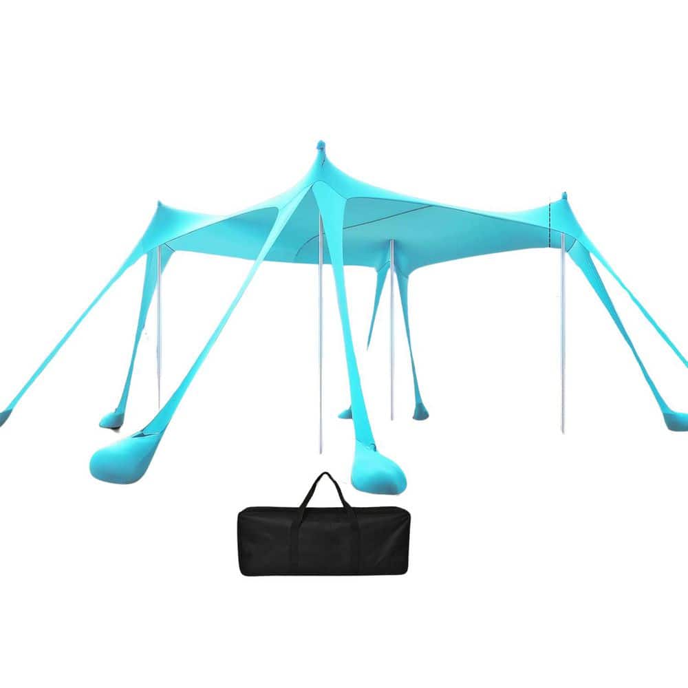 Phewnyzo 11 ft. x 11 ft. Turquoise Portable Beach Tent Sun Shelter UV ...