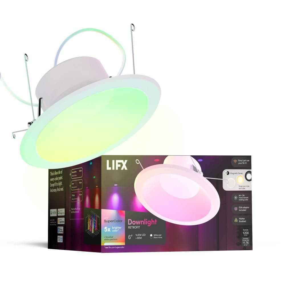 LIFX 6 in. SuperColor Adjustable Smart Retrofit Deep Baffle Recessed ...