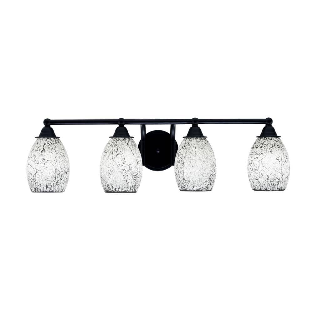 Madison 7 in. 4-Light Bath Bar, Matte Black, Black Fusion Glass Vanity ...