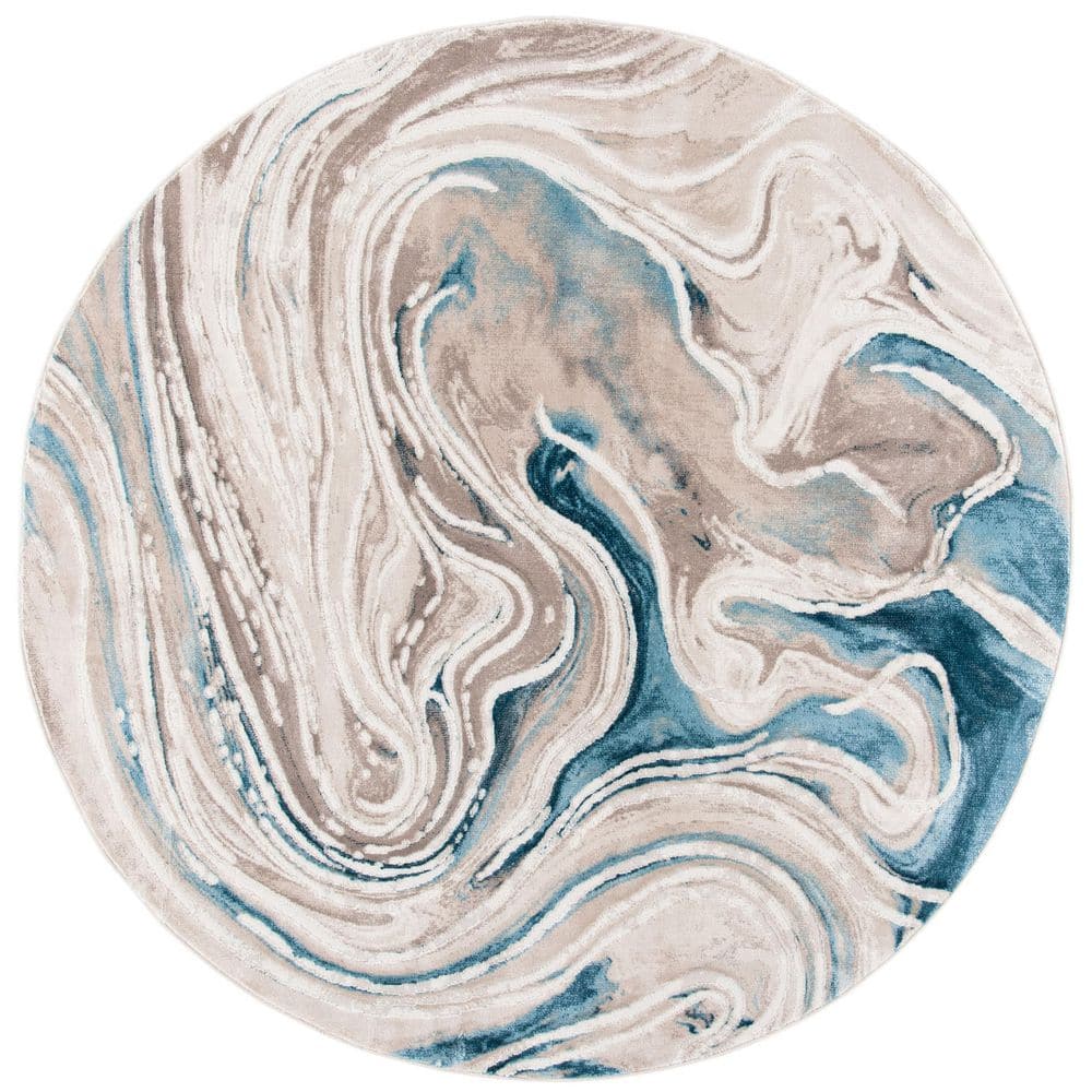 SAFAVIEH Meadow 7 ft. x 7 ft. Beige/Blue Granite Swirl Round Area Rug ...